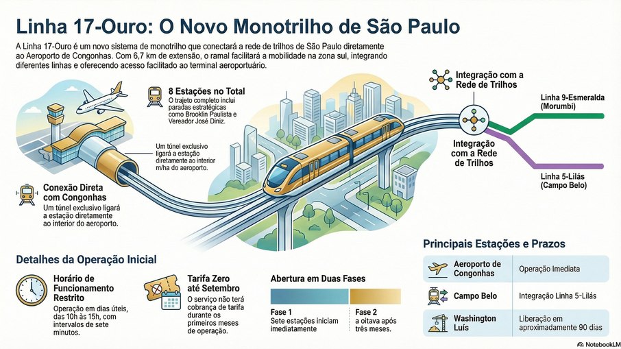 Linha 17-Ouro do metrô de SP opera de graça até setembro